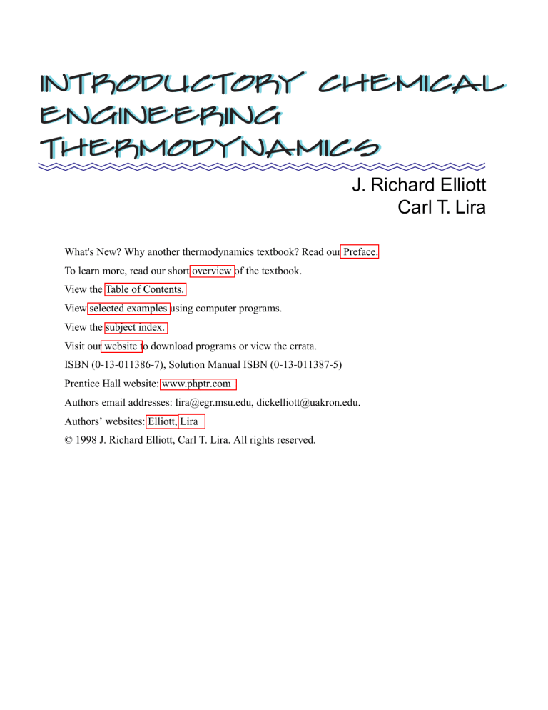 Introductory Chemical Engineering Thermodynamics Textbook