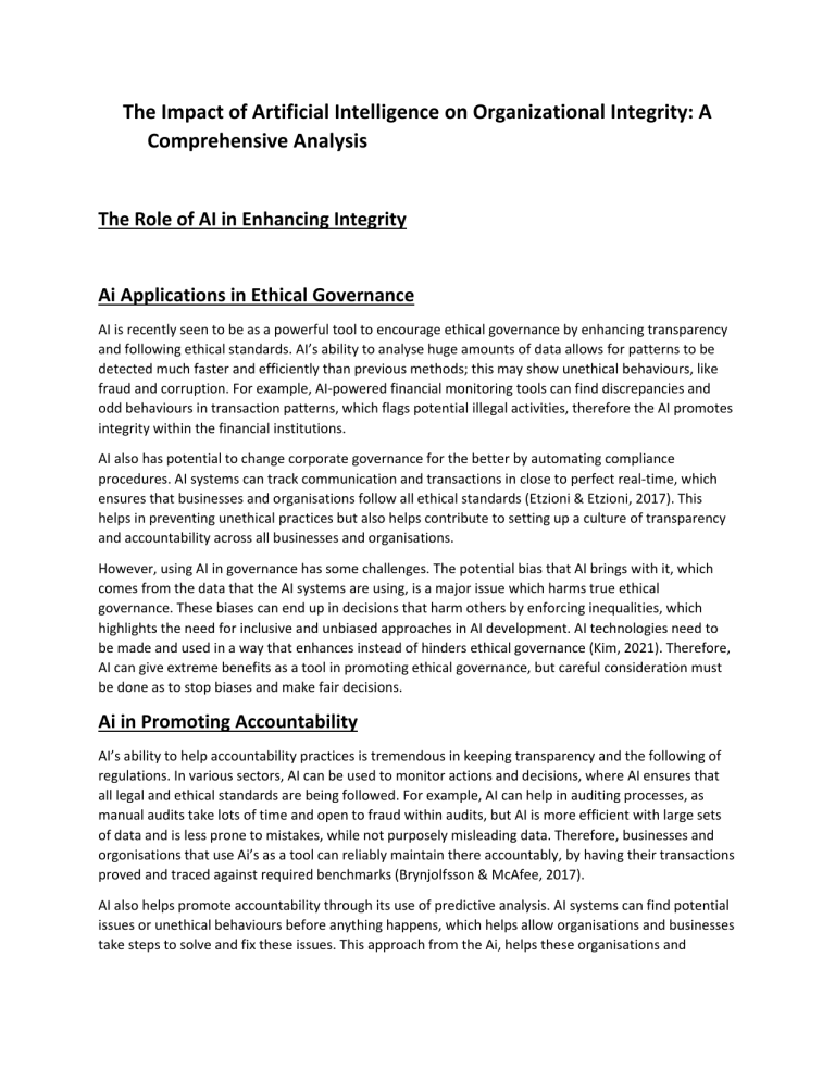 AI & Organizational Integrity: Ethical Governance Analysis