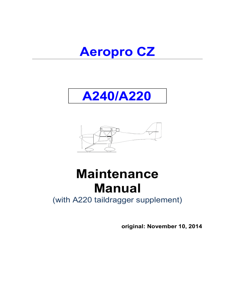 Aeropro A240/A220 Aircraft Maintenance Manual