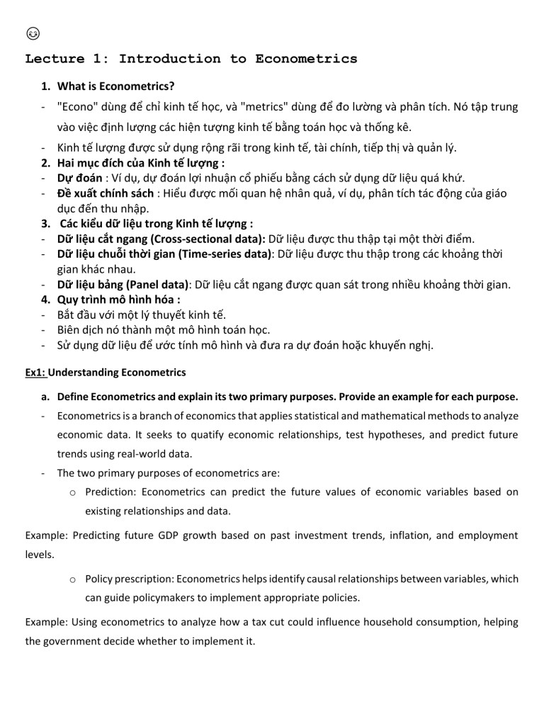 Econometrics Introduction: Lecture Notes
