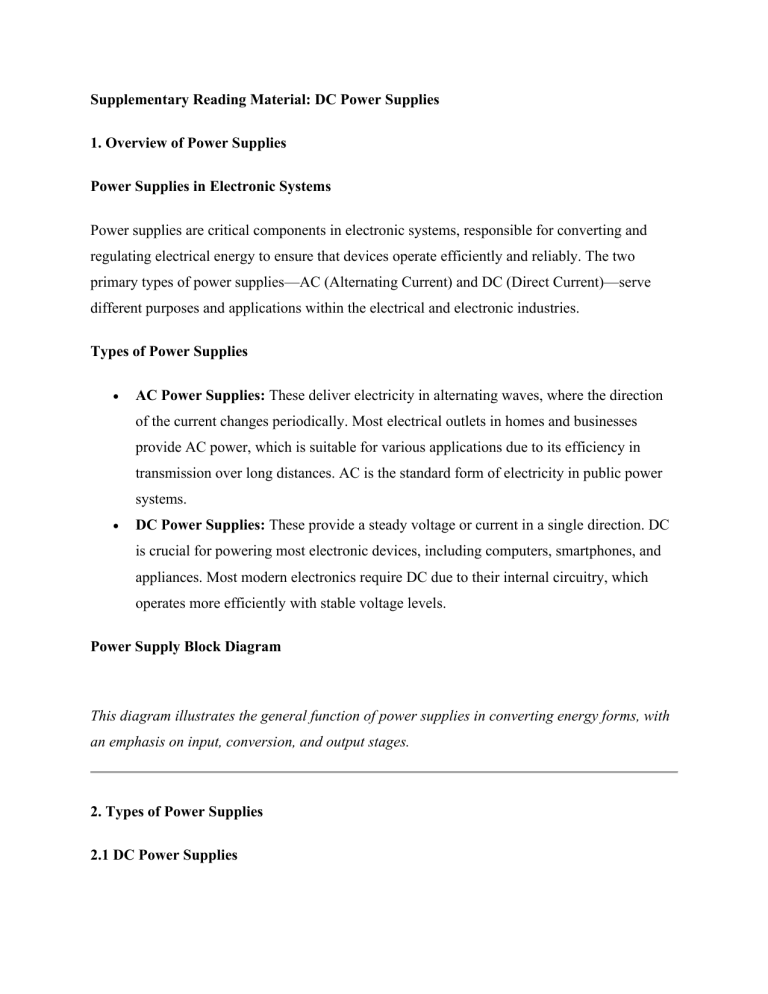 DC Power Supplies: Overview, Types & Characteristics