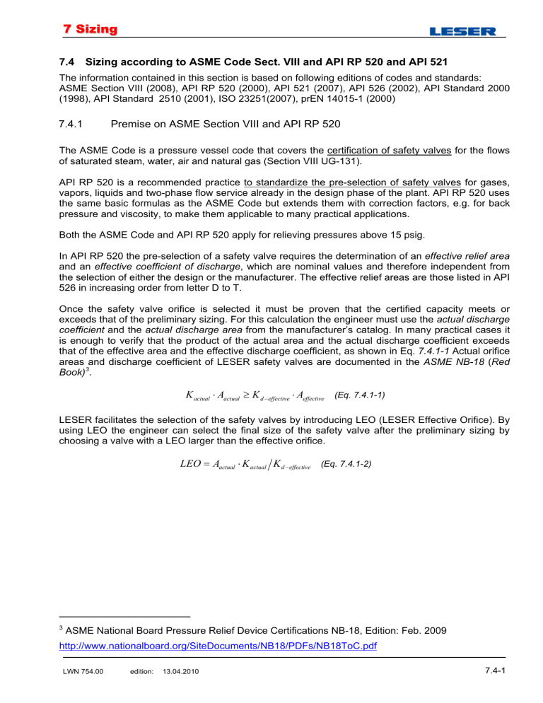 ASME/API Safety Valve Sizing Guide