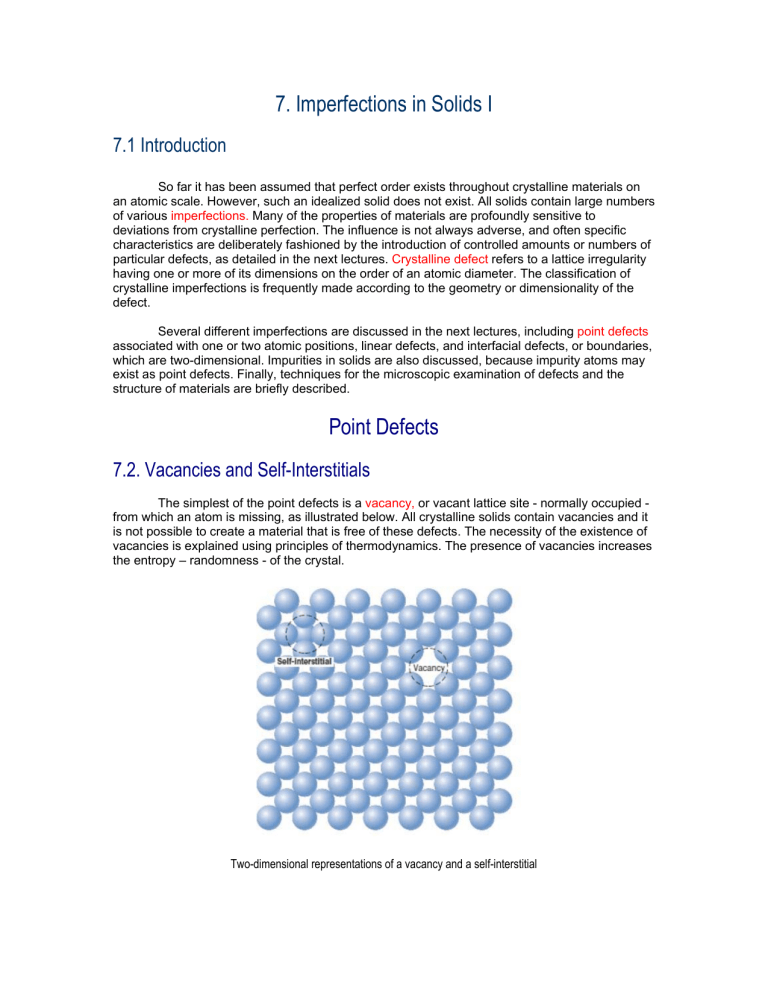 Imperfections in Solids: Point Defects, Impurities, and Solid Solutions
