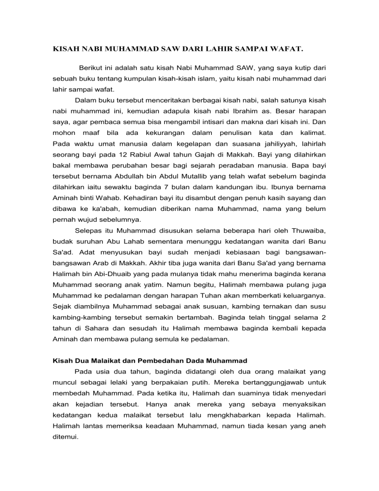 Kisah Nabi Muhammad SAW: Lahir Hingga Wafat