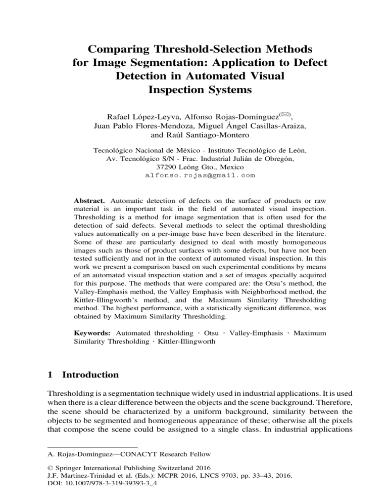 Image Segmentation: Thresholding Methods for Defect Detection