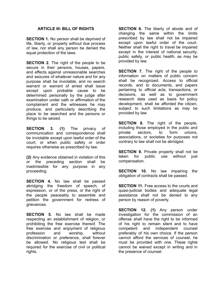 Bill of Rights: Fundamental Rights and Freedoms