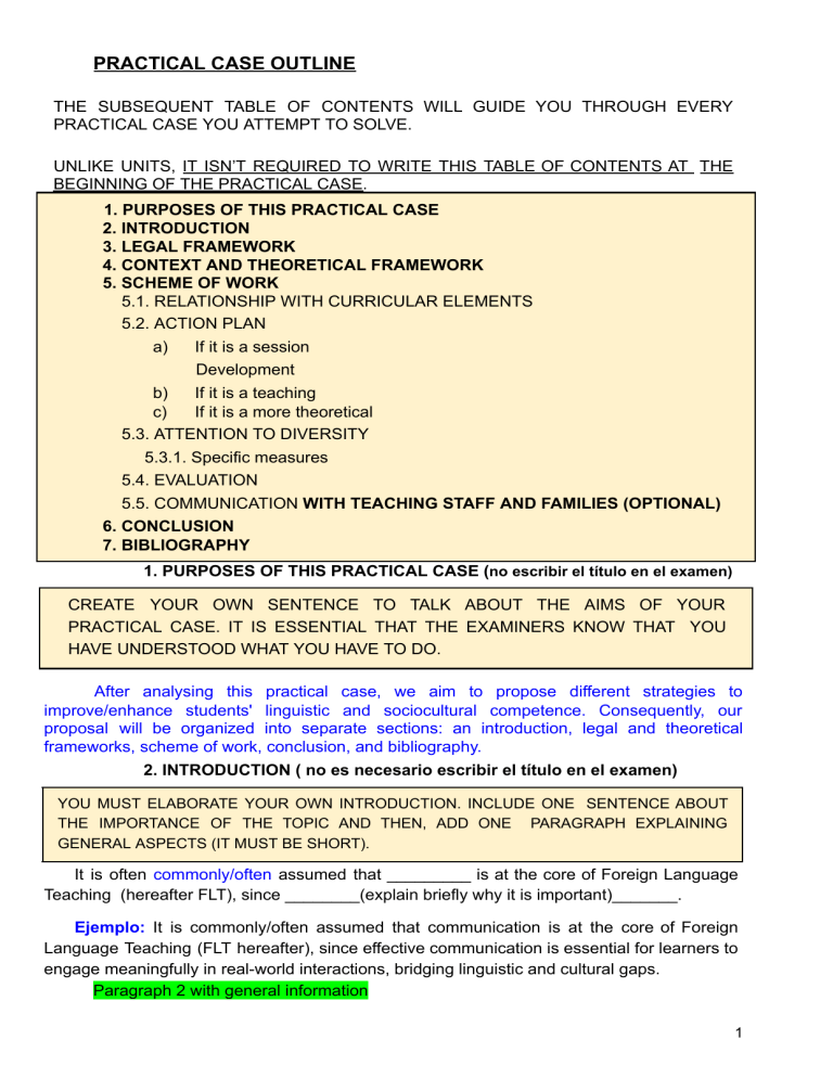 Practical Case Outline: Foreign Language Teaching
