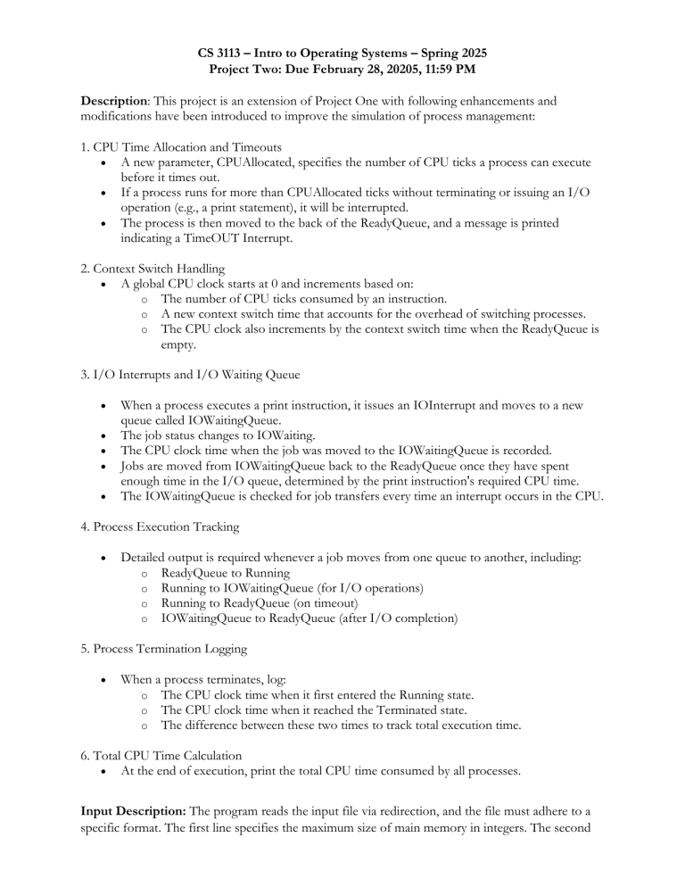 Operating Systems Project 2: Process Management Simulation