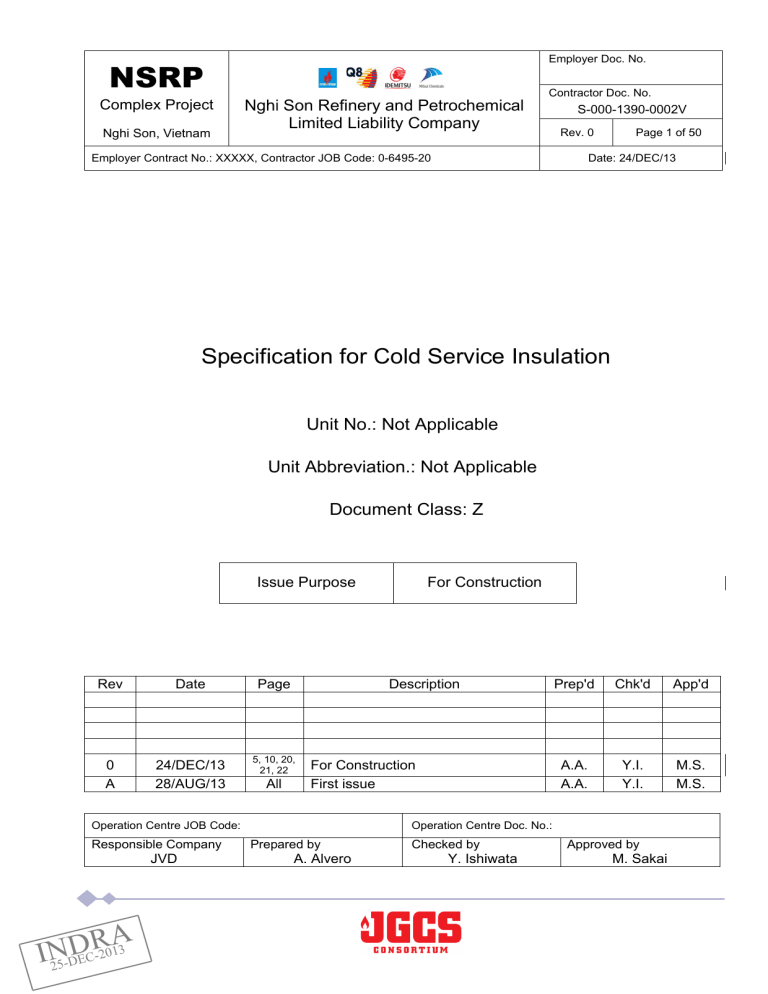 Cold Service Insulation Specification - NSRP Project