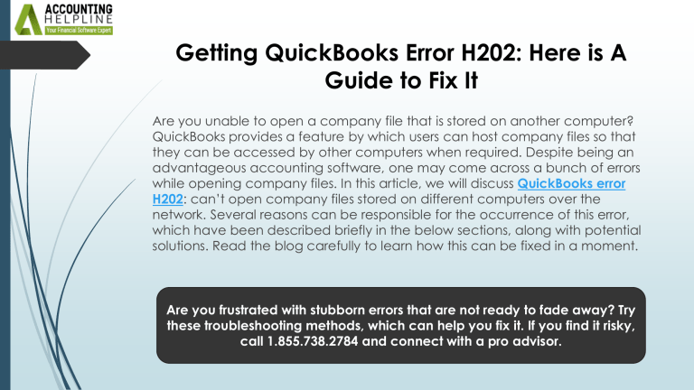 Fix QuickBooks Error H202: A Comprehensive Guide