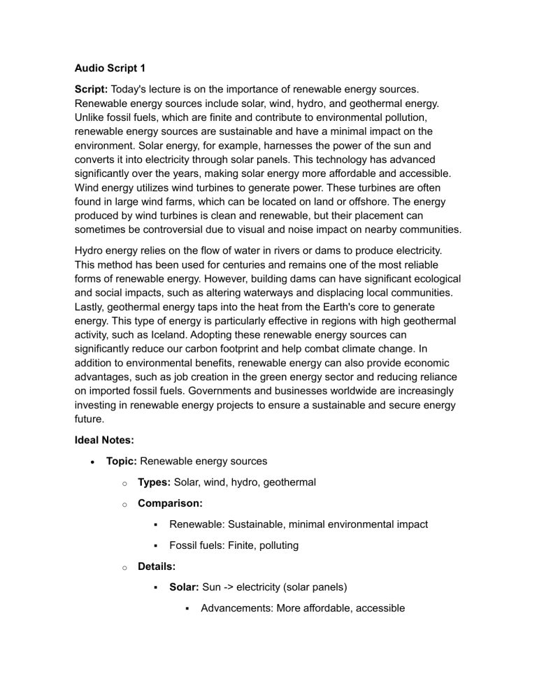 Audio Scripts: Renewable Energy, Internet History, EVs, Running