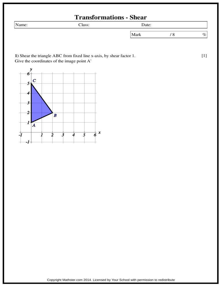 Shear Transformations Worksheet: Geometry Practice