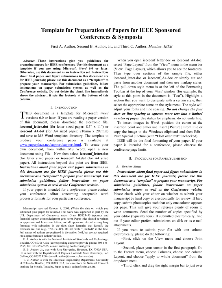 IEEE Conference Paper Template: Formatting Guide