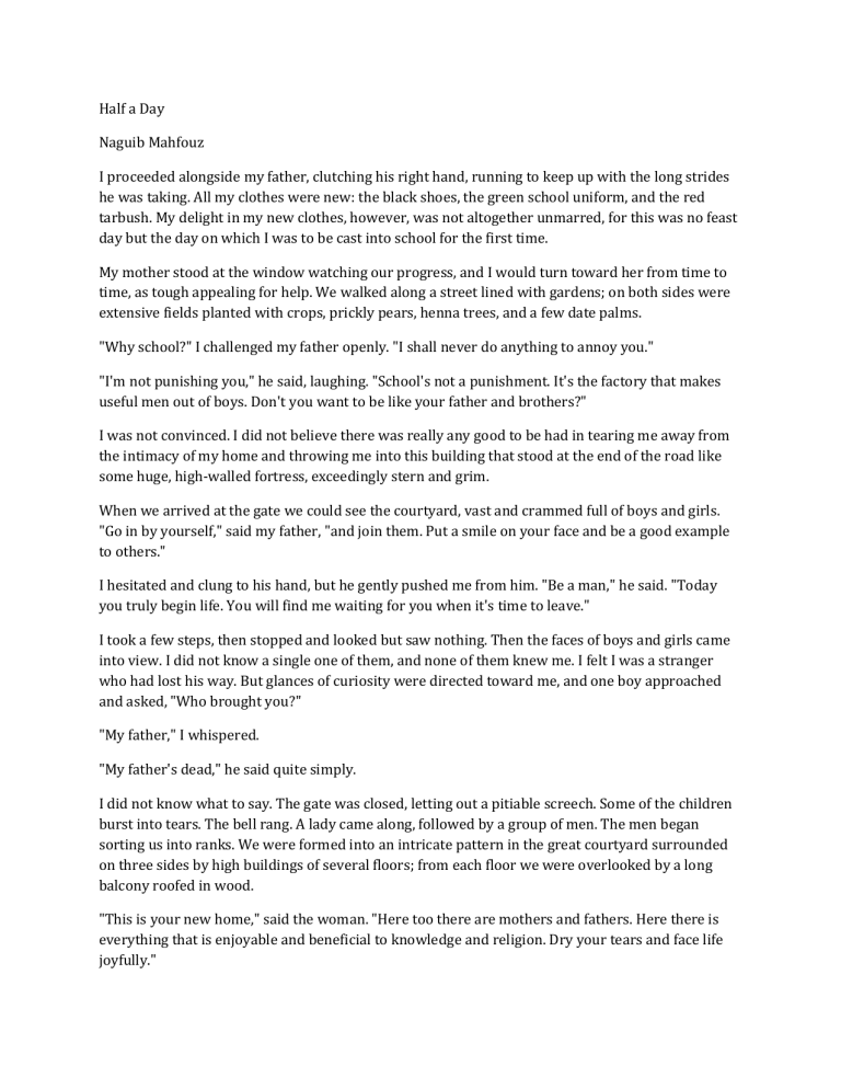 Half a Day by Naguib Mahfouz: A Short Story Analysis