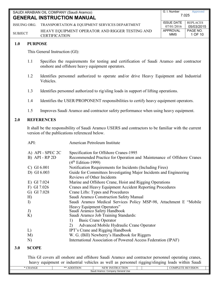 Saudi Aramco Heavy Equipment Operator & Rigger Certification