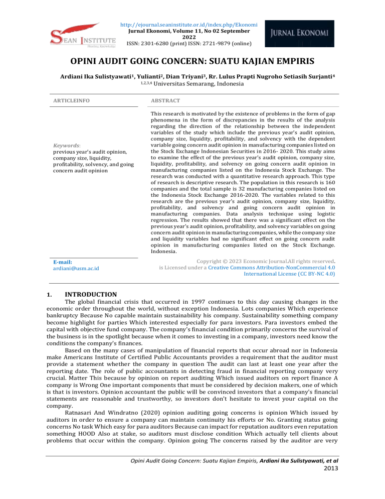 Going Concern Audit Opinion: Empirical Study