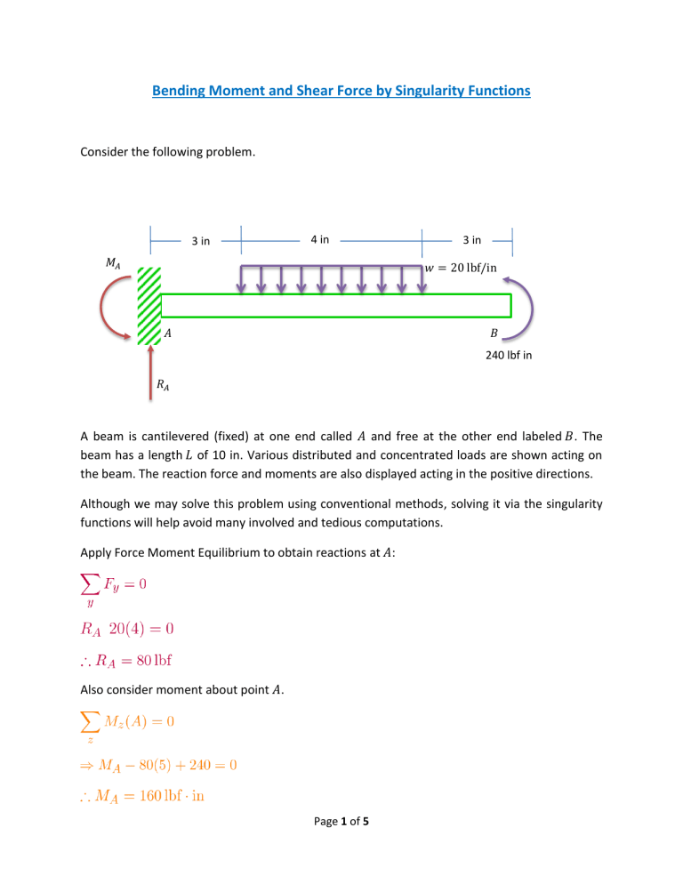Bending Moment & Shear Force with Singularity Functions