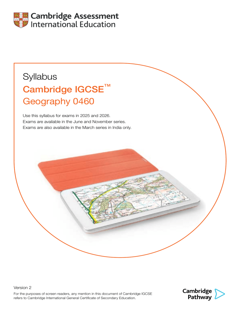 Cambridge IGCSE Geography 0460 Syllabus 2025-2026