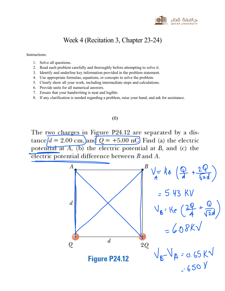 Physics Recitation: Electric Potential Problems