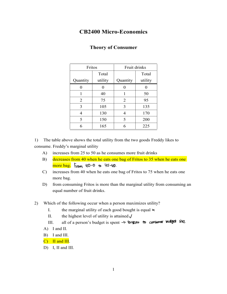 Microeconomics Exam: Consumer Theory - Utility & Budget Lines