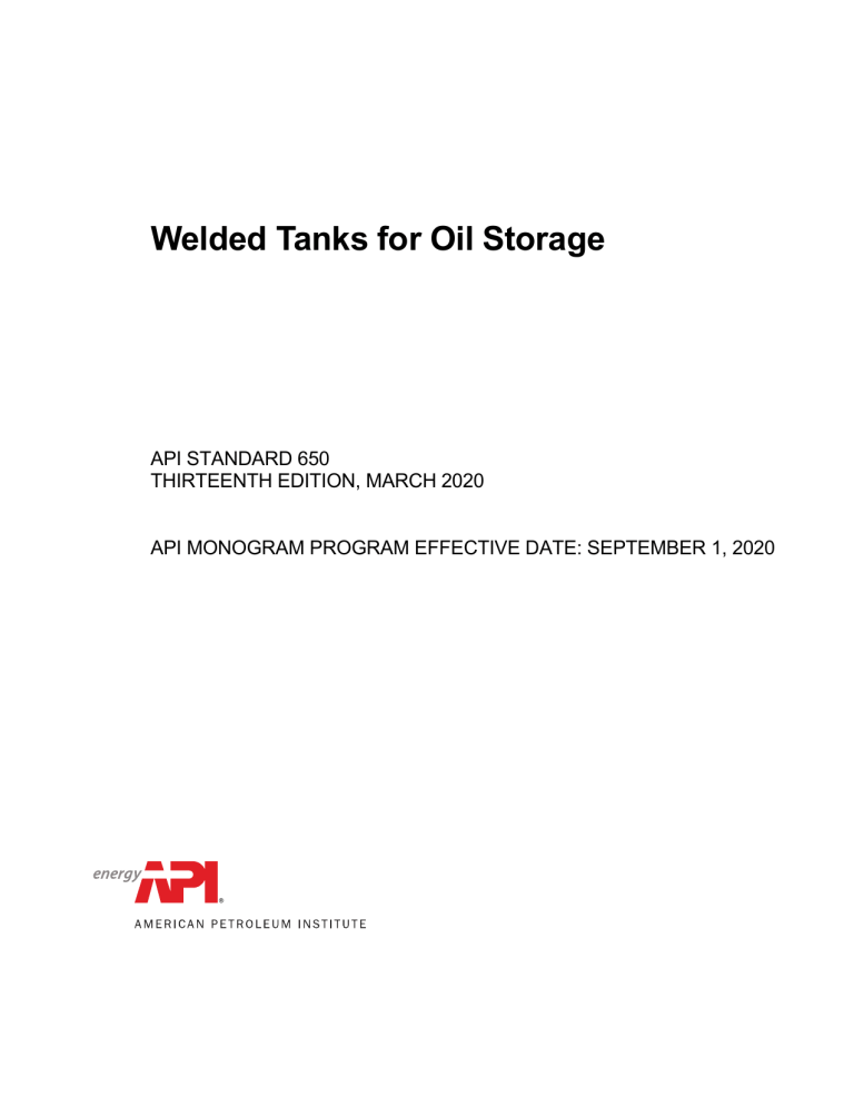 API 650: Welded Tanks for Oil Storage Standard