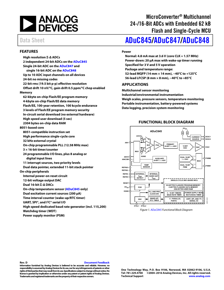 ADuC845/ADuC847/ADuC848 MicroConverter: 24-/16-Bit ADCs Datasheet
