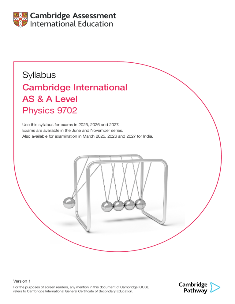 Cambridge AS & A Level Physics 9702 Syllabus (2025-2027)