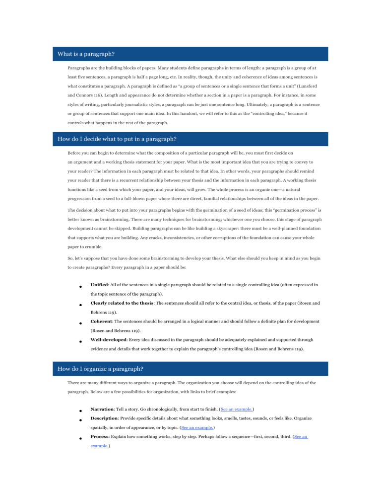 Paragraph Writing: Structure, Unity, and Development