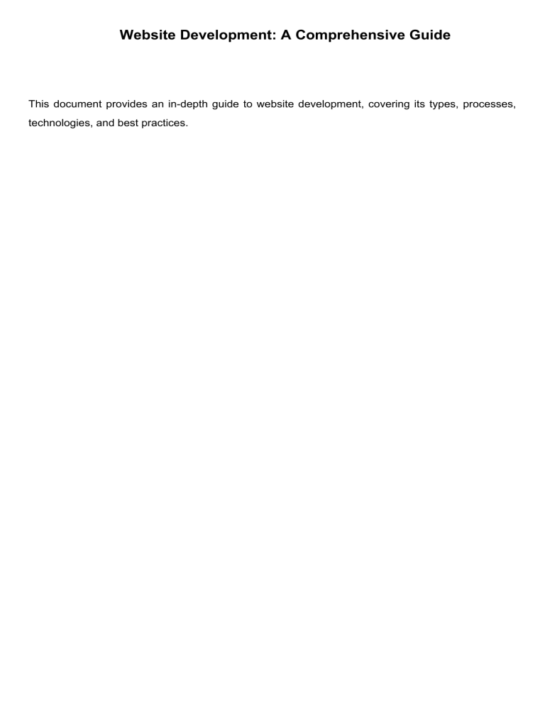 Website Development: A Comprehensive Guide