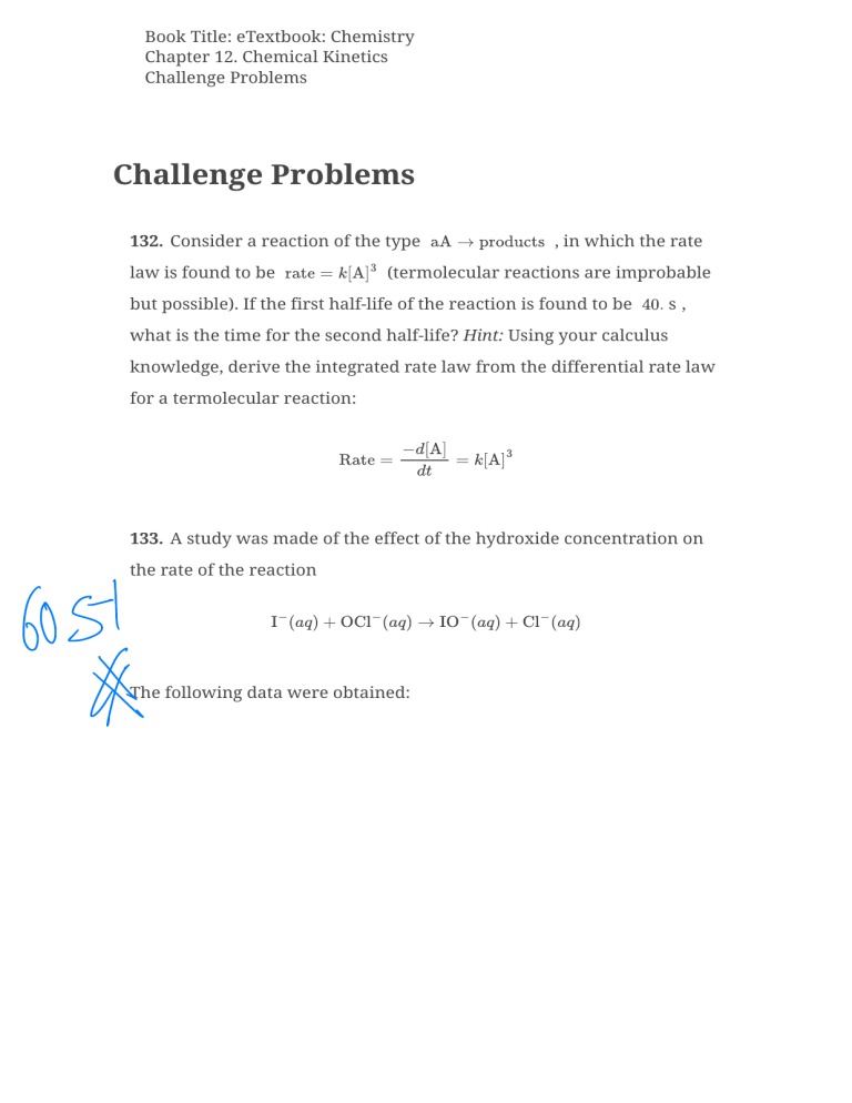 Chemical Kinetics Challenge Problems