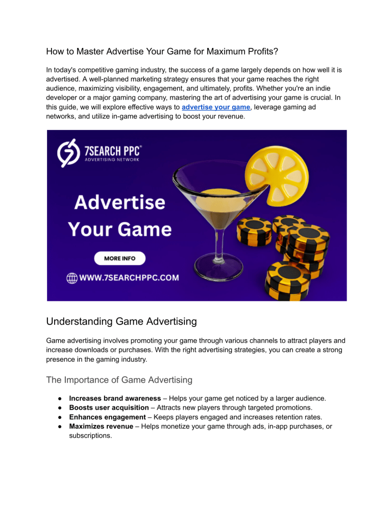 Game Advertising: Maximize Profits with Effective Strategies