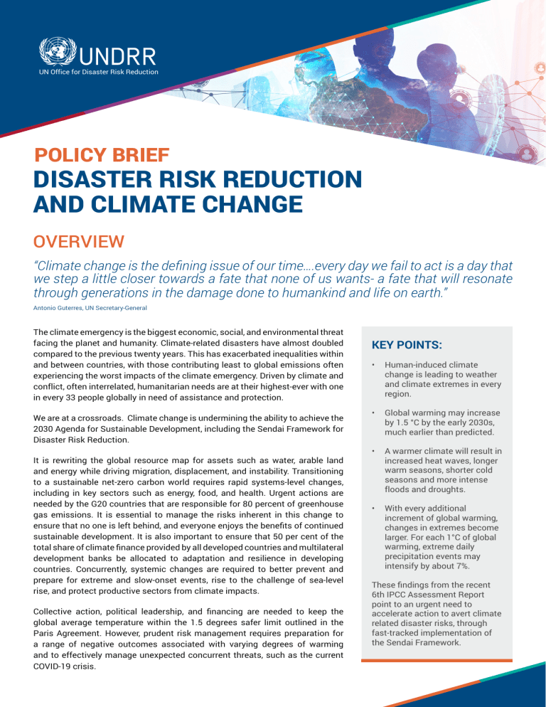 Disaster Risk Reduction & Climate Change: UN Policy Brief