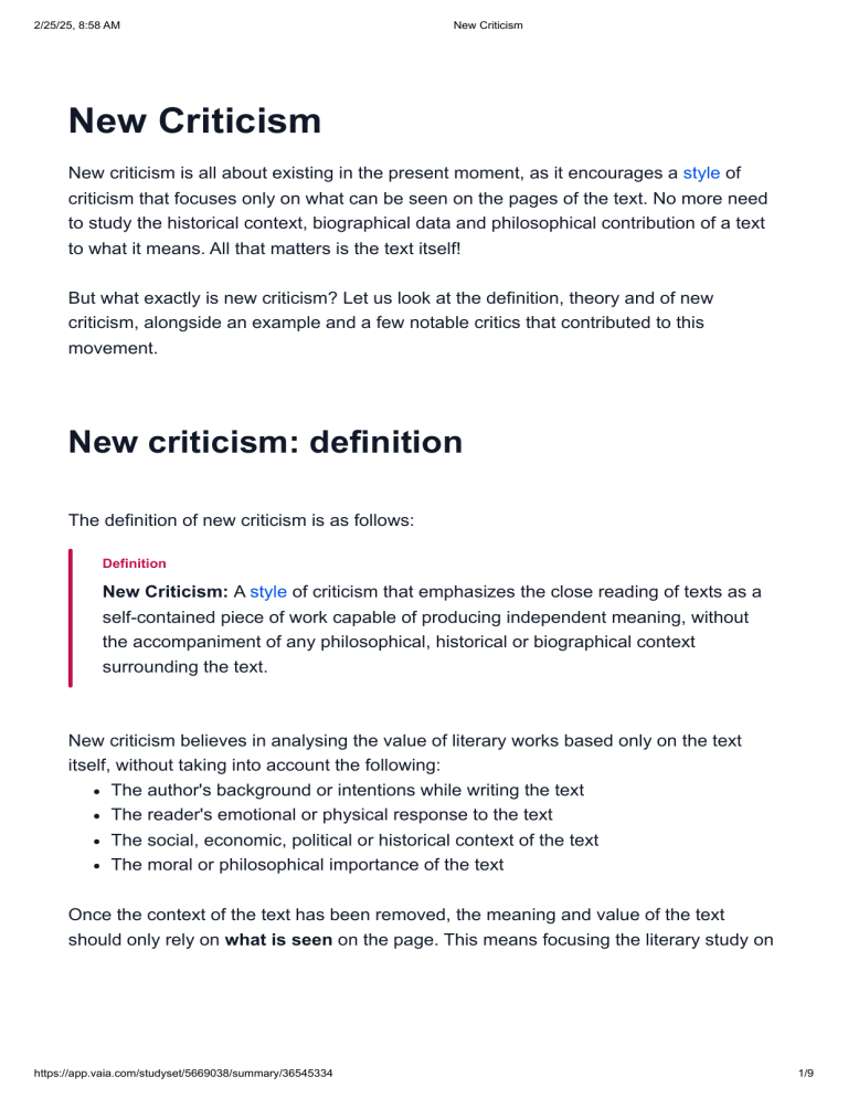 New Criticism: Definition, Theory, and Example