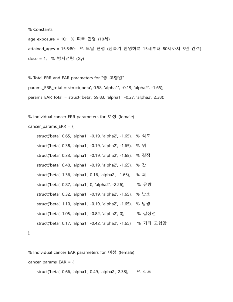 Radiation Risk Calculation: ERR and EAR Code Snippets