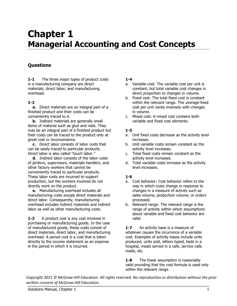 Managerial Accounting: Cost Concepts Solutions Manual