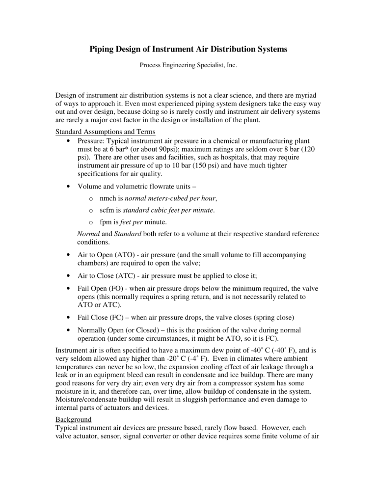 Instrument Air Distribution System Piping Design Guide