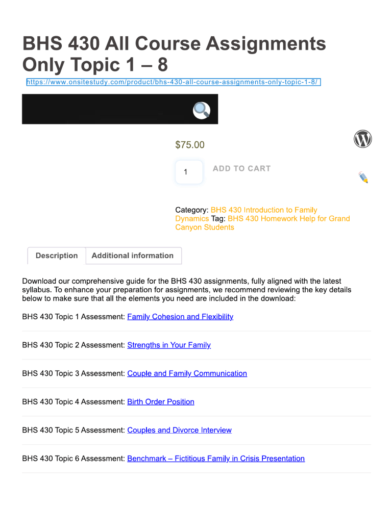 BHS 430 Assignments Guide: Topics 1-8