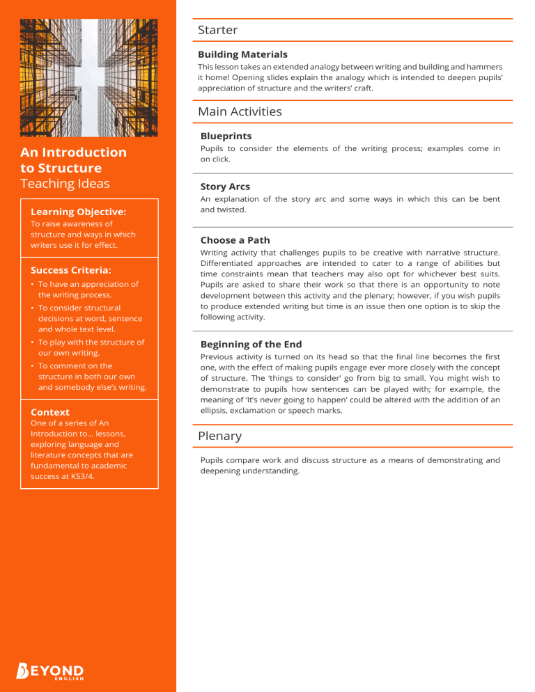 Introduction to Structure: Teaching Ideas