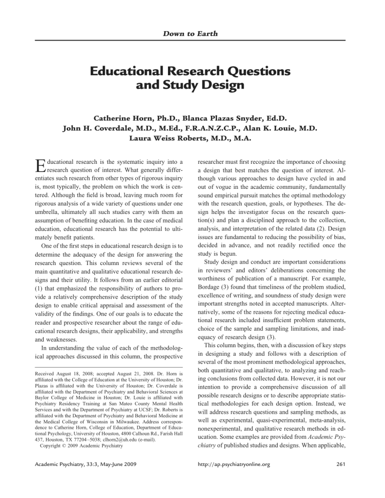 Educational Research Questions & Study Design