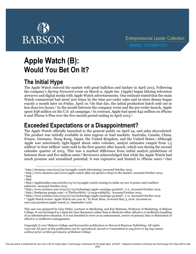 Apple Watch Case Study: Market Entry & Future Potential