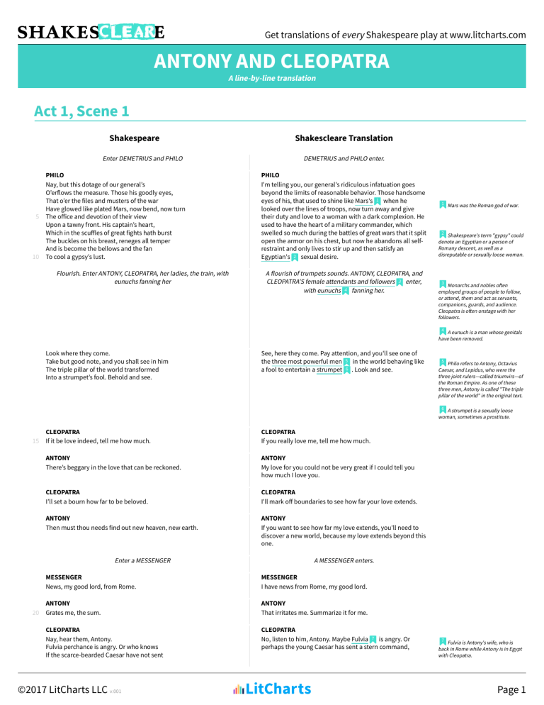 Antony and Cleopatra: Act 1, Scene 1 Translation