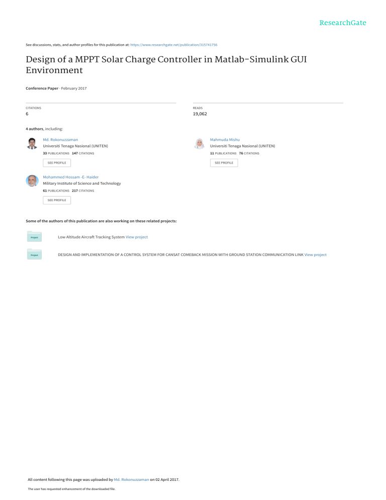MPPT Solar Charge Controller Design in Matlab-Simulink