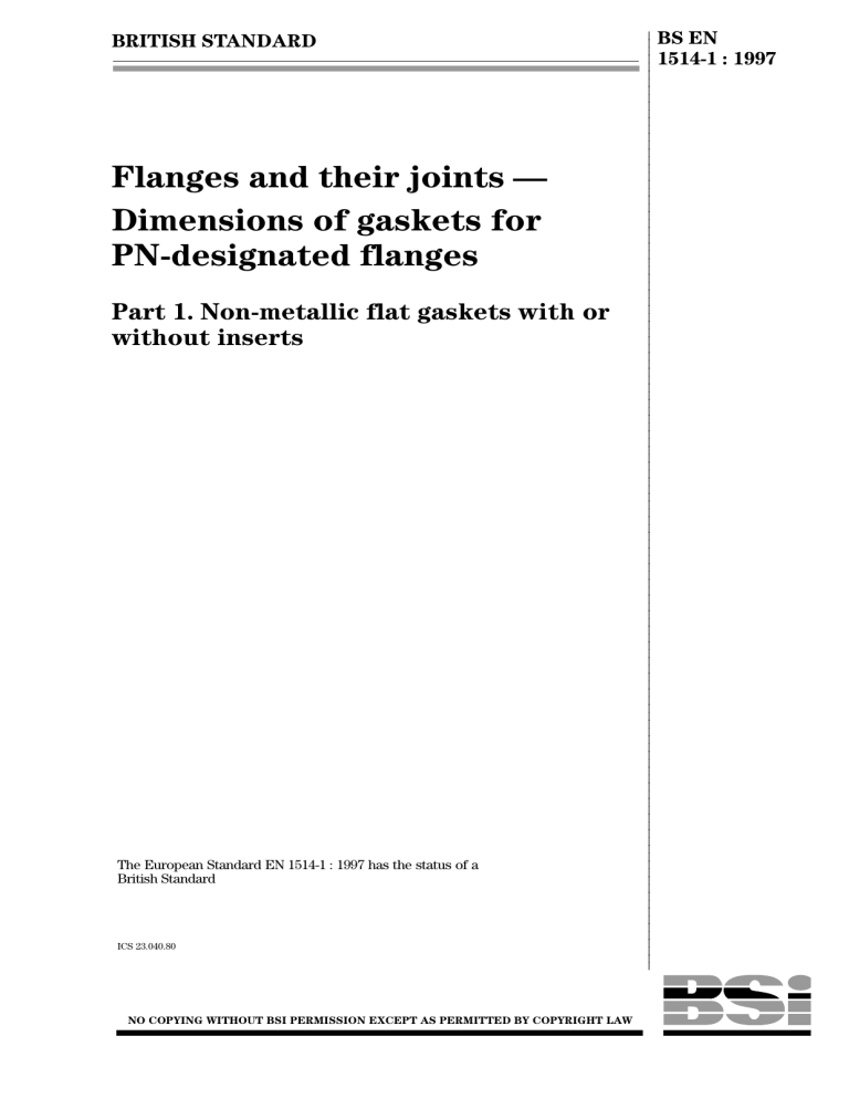 EN 1514-1: Gasket Dimensions for PN-Designated Flanges