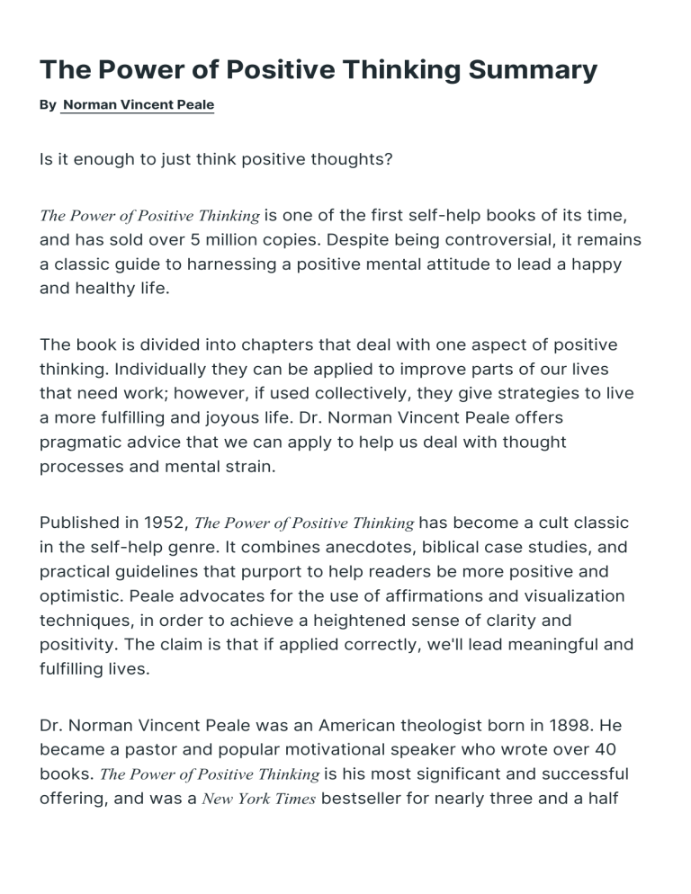 The Power of Positive Thinking Summary by Peale