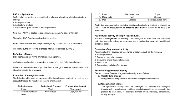 PAS 41: Agriculture Accounting Standard