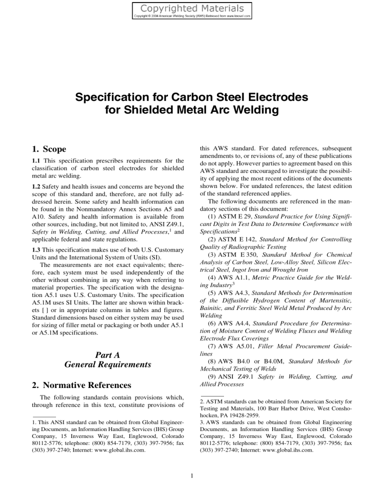 Carbon Steel Electrode Specification for Shielded Metal Arc Welding