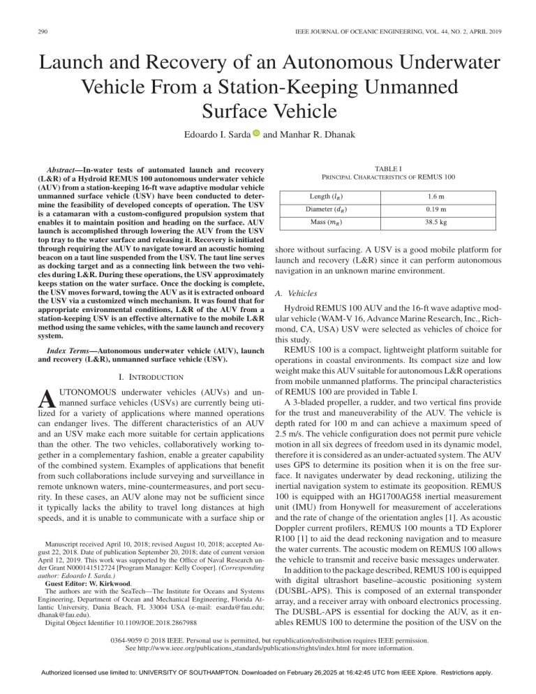AUV Launch & Recovery from Station-Keeping USV