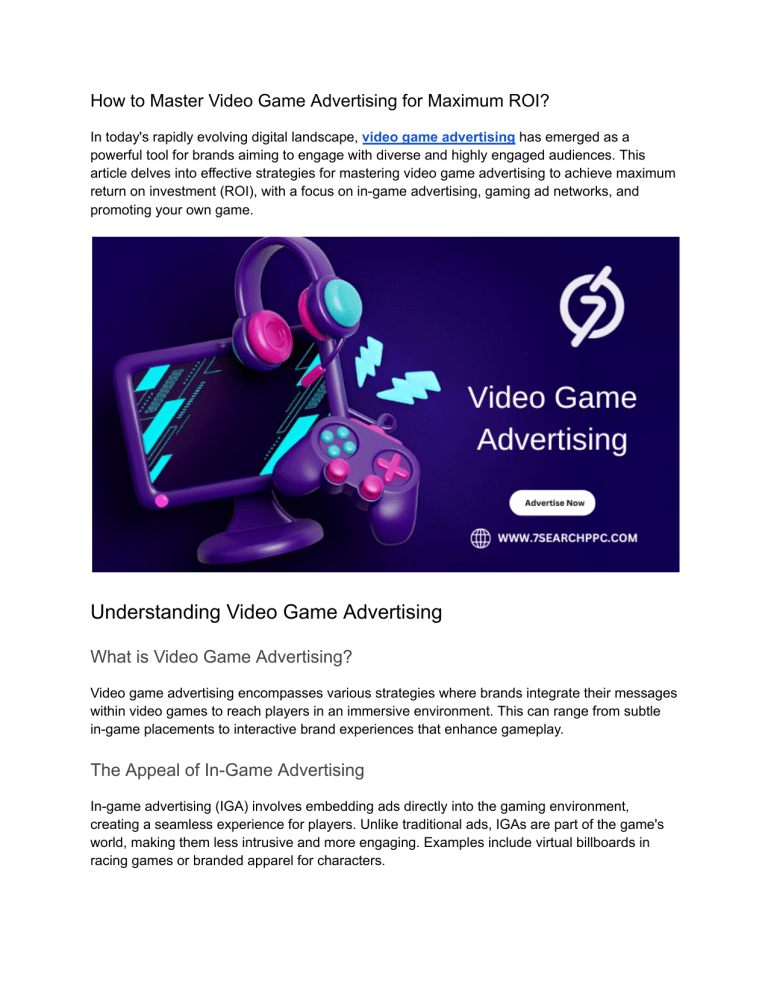Video Game Advertising: Maximize ROI with In-Game Ads
