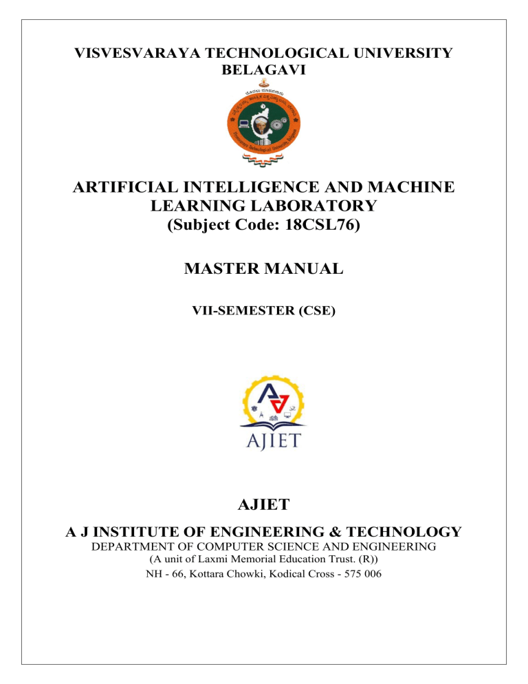 AI & ML Lab Manual - VTU, CSE VII Semester