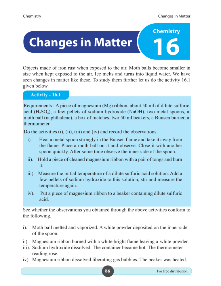 Changes in Matter: Chemistry Textbook Excerpt